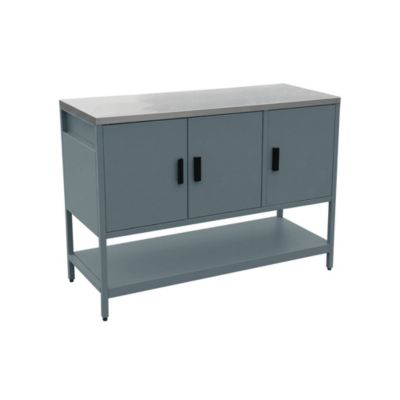 Cuisine d'extérieure en acier bleu gris 3 portes.1 étagère L120cm