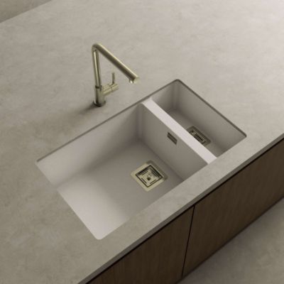 Cuve sous plan POALGI, ZIE 183, Granit, Blanc Snow, 75 cm, 2 bacs bonde ...