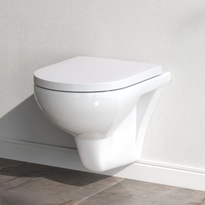 Cuvette WC suspendue blanche en céramique, design compact, avec lunette ...