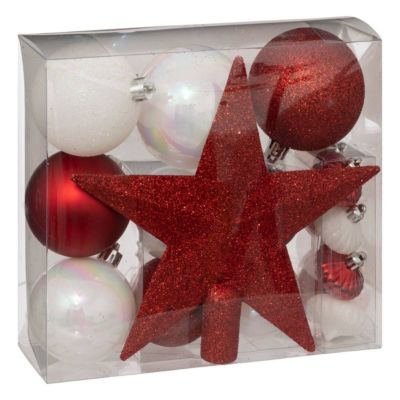 Déco de sapin de Noël Kit de 18 pièces Boules et Cimier - Rouge et Blanc | Castorama