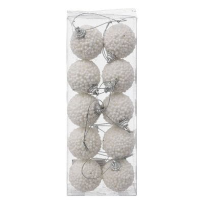 Déco de Sapin Kit 10 Boules de Noël D 4 cm Bille Blanc pailleté | Castorama