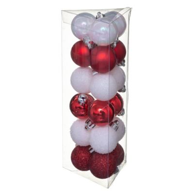 Déco de sapin Lot de 18 Boules de Noël D 3 cm - Blanc et Rouge | Castorama