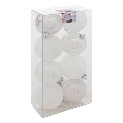 Déco de sapin Lot de 8 Boules de Noël D 7 cm - Blanc et Neige | Castorama