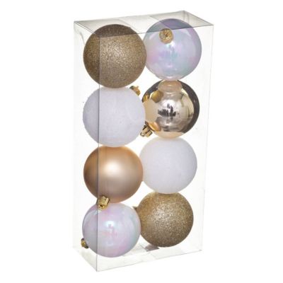 Déco de sapin Lot de 8 Boules de Noël D 7 cm - Or et Blanc | Castorama