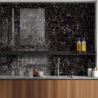 Dalle PVC Dumawall+ Gloss Tavira noir brillant 37,5 x 65 cm | Castorama