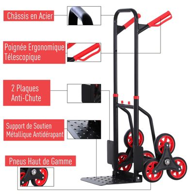 Diable pour escalier 6 roues diable repliable extensible 150 Kg ...