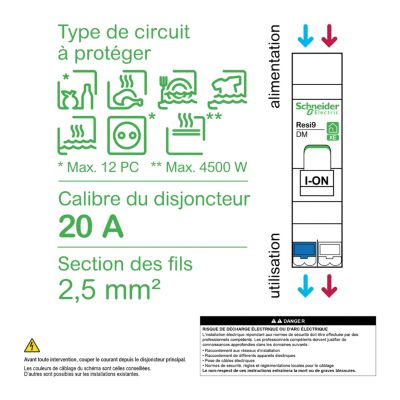 Disjoncteur embrochable courbe C phase + neutre 20A Schneider Electric ...