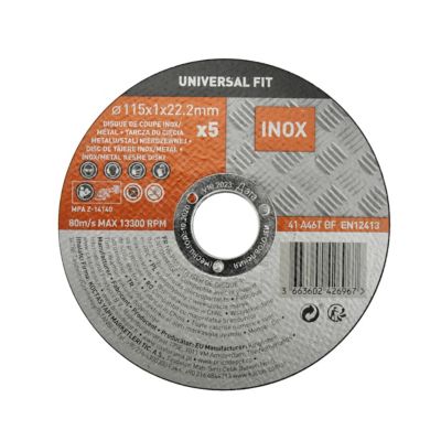 Disque de coupe métal/inox 115x1x22,2 mm Universel fit, 5 pièces