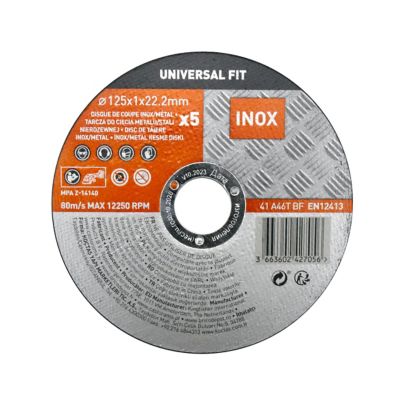 Disque de coupe métal/inox 125x1x22,2 mm Universel fit, 5 pièces
