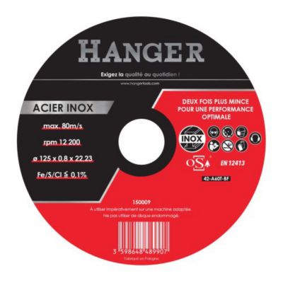 Disque à tronçonner acier/inox 125x0,8mm déporté - HANGER - 150009 ...