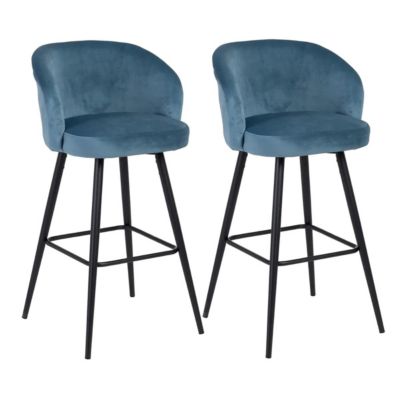 DOLCE - Lot de 2 Tabourets Velours Bleu Piètement Métal Noir | Castorama