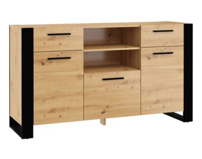 Donnely - buffet bas - effet bois et noir - 155 cm - Best Mobilier