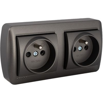 Double prise 2P+T 16A 250 V noir graphite - Solera | Castorama
