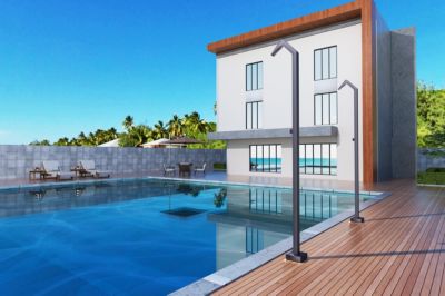Douche de piscine en acier 316 argente avec diffuseur cascade et ...