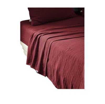 Drap plat double gaze de coton Gaia 270 x 300 cm bordeaux