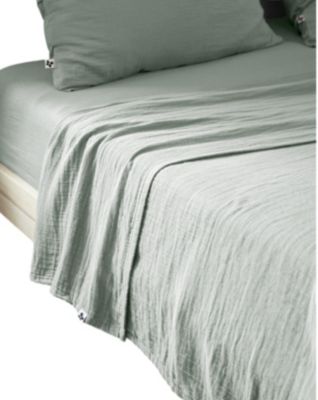 Drap plat double gaze de coton Gaia 270 x 300 cm Eucalyptus