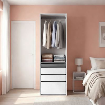 Dressing blanc 4 tablettes 3 tiroirs GoodHome Atomia H. 225 x L. 75 x P ...
