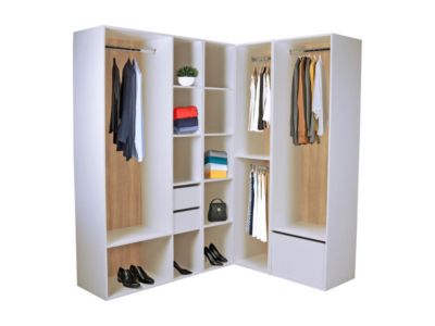 Dressing d'angle modulable - L242,5 cm - Blanc et naturel - TAMOKA