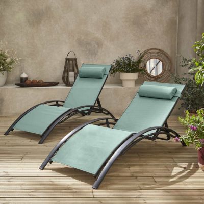 Duo de bains de soleil aluminium - Louisa Vert de gris - Transats ...