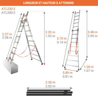 Echelle transformable 2x7 barreaux - Rattrapage de niveau - Longueur ...