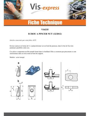 Ecrou à pincer M5 NUT8415 Epaisseur de serrage 0.5 à 4 Acier zingué ...