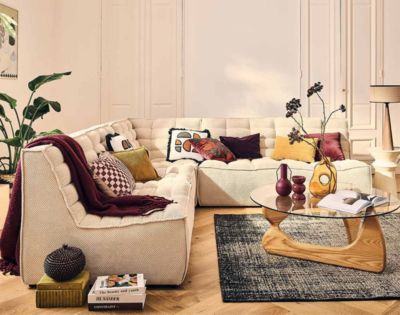 Ellie - canapé modulable d'angle réversible 5 places en velours texturé ...