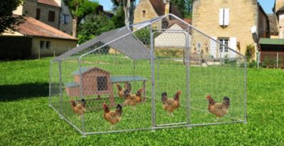Enclos grillagé en acier pour poules 12m² + bâche de toit polyester Habrita