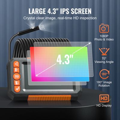 Endoscope double objectif: 8+1 LED, ecran IPS 4.3, cable 15m semi ...