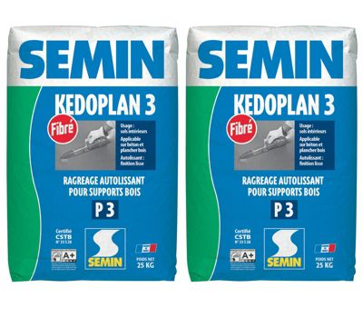 Enduit de Ragréage Autolissant Kedoplan Fibré Semin, Sol Intérieur, sac de 25 kg (lot de 2)