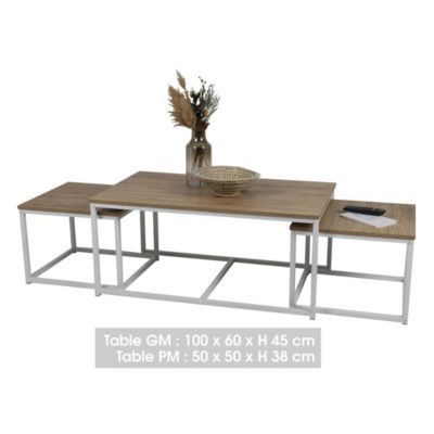 Ensemble 3 tables dappoint gigognes carrées PUEBLO Style industriel ...