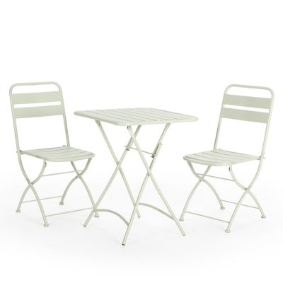 Ensemble Bistro de jardin Perla 3 pièces Vert, Table et 2 chaises