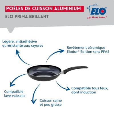 Ensemble de 1 Poêle de cuisson 24 cm et 2 faitouts 12 et 20 cm Elo ...