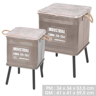 Ensemble de 2 tables d'appoint avec rangement design industriel Taupe ...