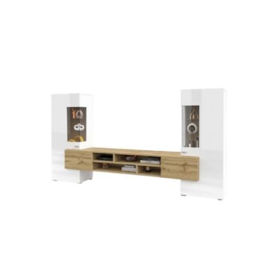 Ensemble de 3 meubles de salon collection KOBEE. Couleur blanc et chene.