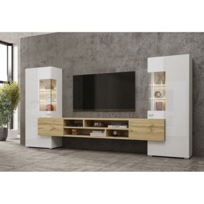 Ensemble de 3 meubles de salon collection KOBEE. Couleur blanc et chene.