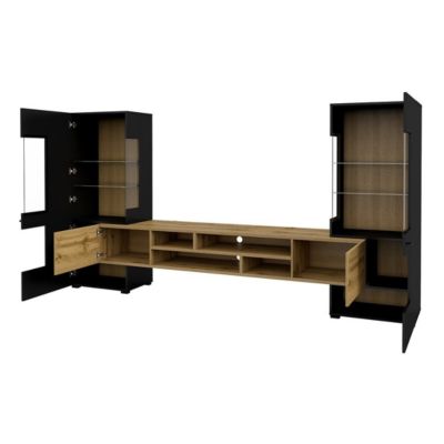 Ensemble de 3 meubles de salon collection KOBEE. Couleur noir et chene.