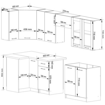 Ensemble de cuisine vitré AKORD OLIWIA 3.0m H720 Blanc 300 cm 11 portes ...