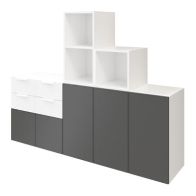 Ensemble de meubles de rangement portes battantes et tiroirs blancs et ...
