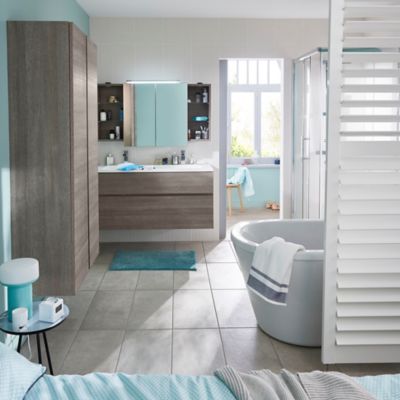 Ensemble de salle de bains Calao 120 cm fumé plan résine | Castorama