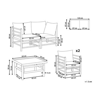 Ensemble de salon de jardin avec table 4 places CERRETO Blanc cassé Bambou
