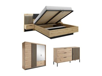 Ensemble lit coffre avec chevets 160 x 200 cm + Commode + Armoire ...