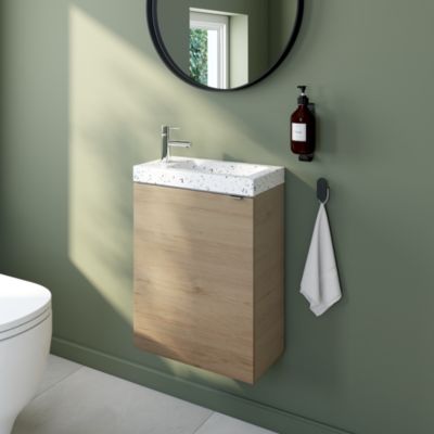 Ensemble meuble lave-mains à poser Imandra effet chêne l.44 cm + plan ...