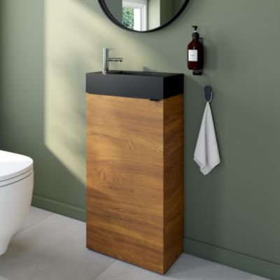 Ensemble meuble lave-mains à poser Imandra effet noyer l.44 cm + plan ...