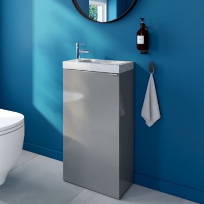 Ensemble meuble lave-mains à poser Imandra gris brillant l.44 cm + plan ...