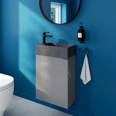 Ensemble meuble lave-mains à suspendre Imandra gris brillant l.44 cm ...
