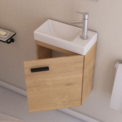 Ensemble Meuble Lave Mains décor Bois 41x50x22cm + Miroir - SMALLY WOOD