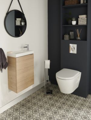 Ensemble meuble lave-mains Imandra effet chêne l.44 cm + plan vasque ...