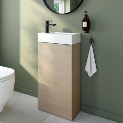 Ensemble meuble lave-mains Imandra effet chêne l.44 cm + plan vasque ...
