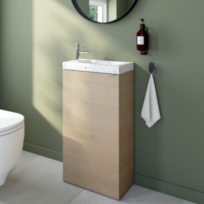 Ensemble meuble lave-mains Imandra effet chêne l.44 cm + plan vasque ...