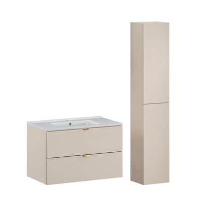 Ensemble meuble simple vasque encastree 80cm et colonne Azel Cachemire ...